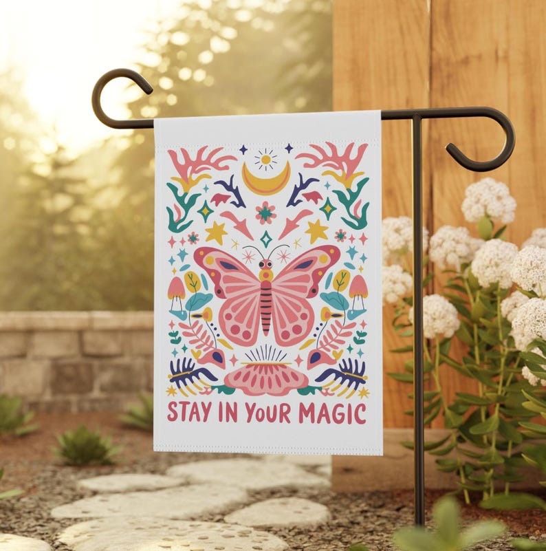 Butterfly Garden Magic Botanical Print Garden Flag, Whimsical Front ...