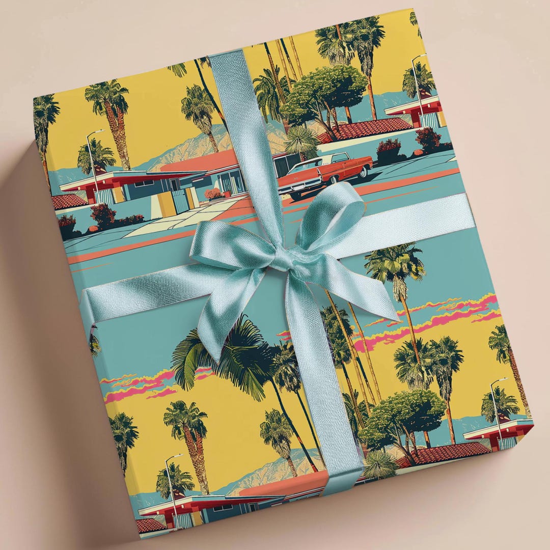 Desert Mid Century Modern Gift Wrap Paper, Palm Springs Palms for ...