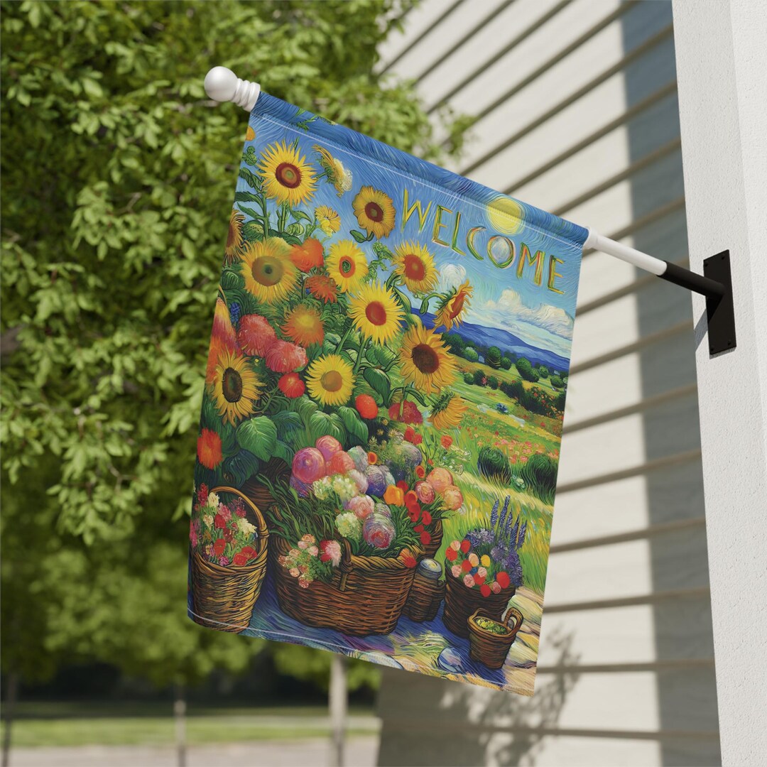 Welcome Sunflower Flag, Van Gogh Style Floral Outdoor Decor, Wildflower ...