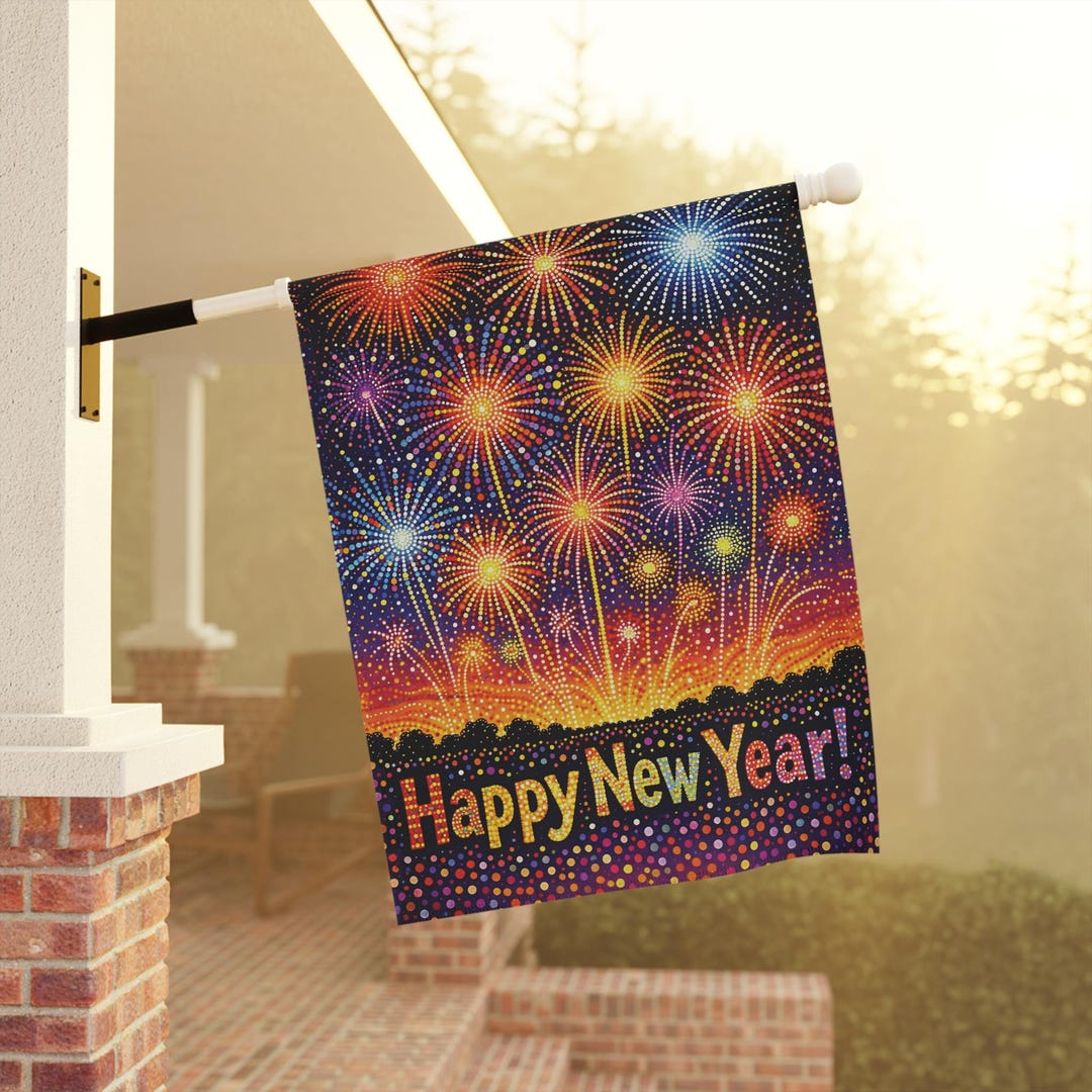 Happy New Year Fireworks Garden Flag, Front Porch House Banner, New ...