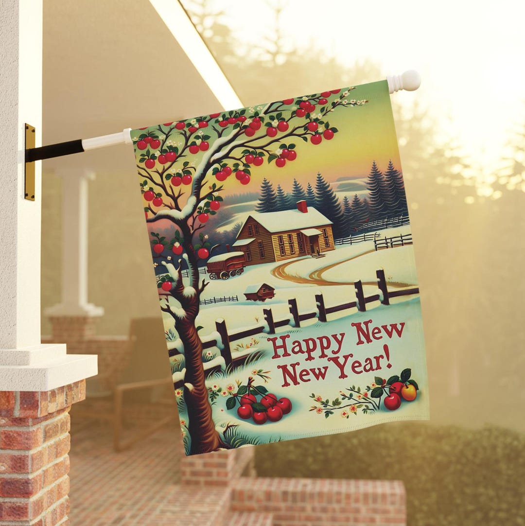 Happy New Year Rustic Folk Art Garden Flag, Front Yard Decor, Outdoor ...