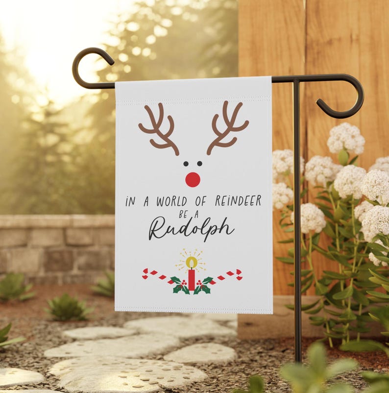 Rudolf Reindeer Garden Flag, Uplifting Front Door Porch Decor ...