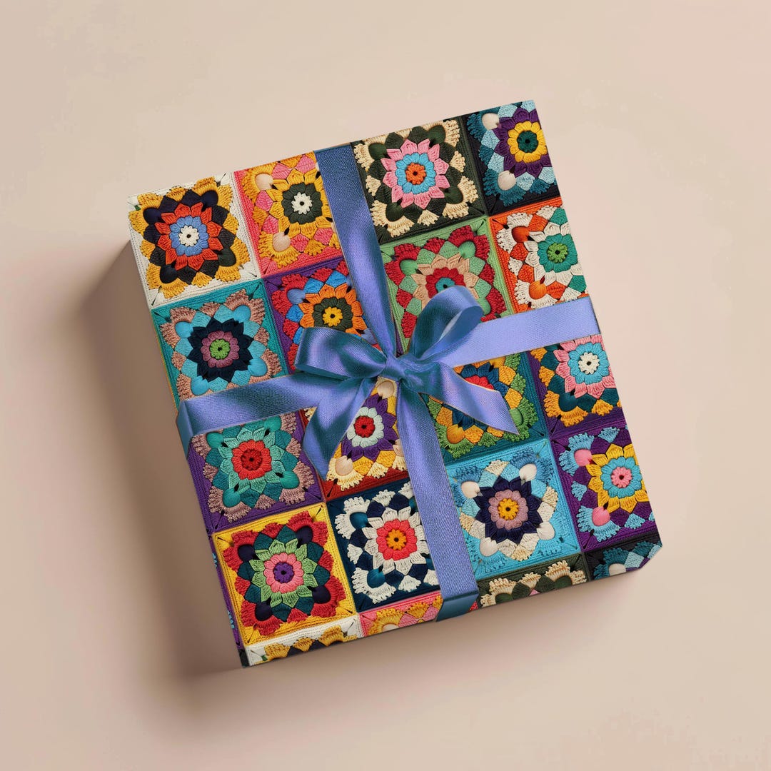 Granny Square Wrapping Paper, Quilt Gift Wrap, Geometric Patchwork ...