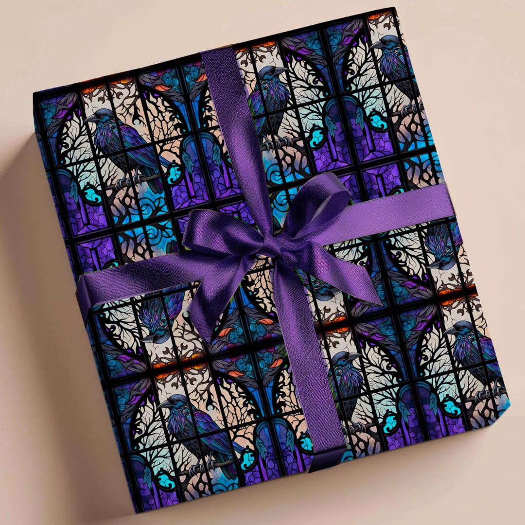 Raven Stained Glass Wrapping Paper, Dark Academia Gift Wrap, Artful ...