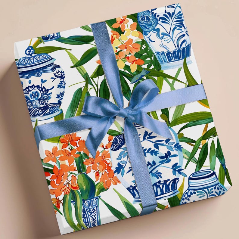 Orchid Ginger Jar Wrapping Paper Roll, Elegant Gift Wrap for Birthday ...
