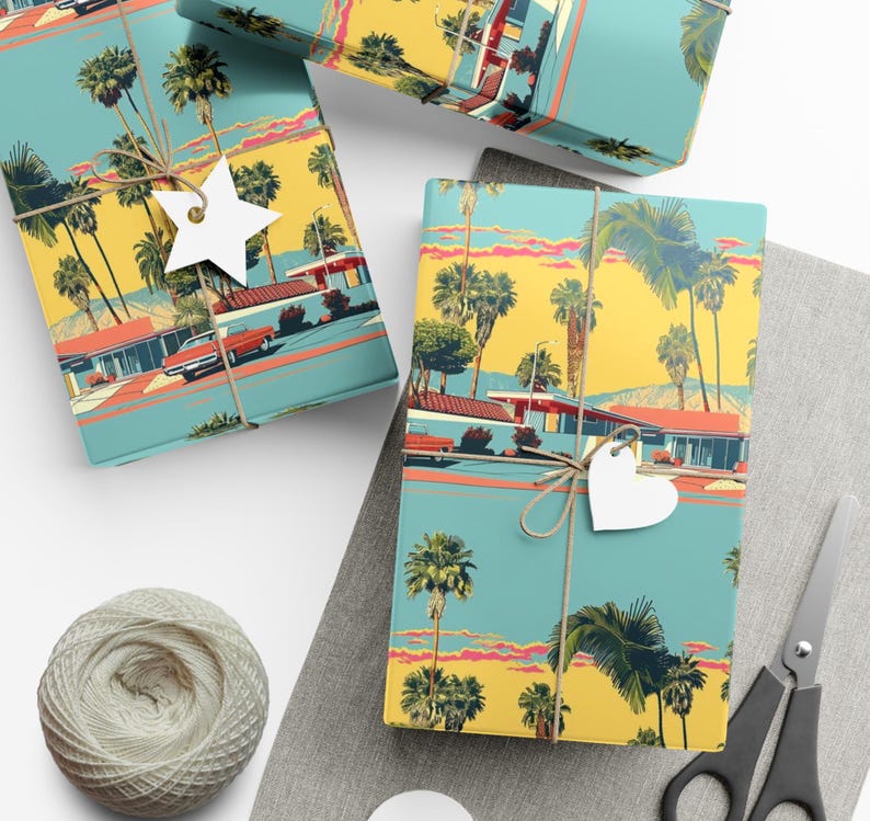 Desert Mid Century Modern Gift Wrap Paper, Palm Springs Palms for ...