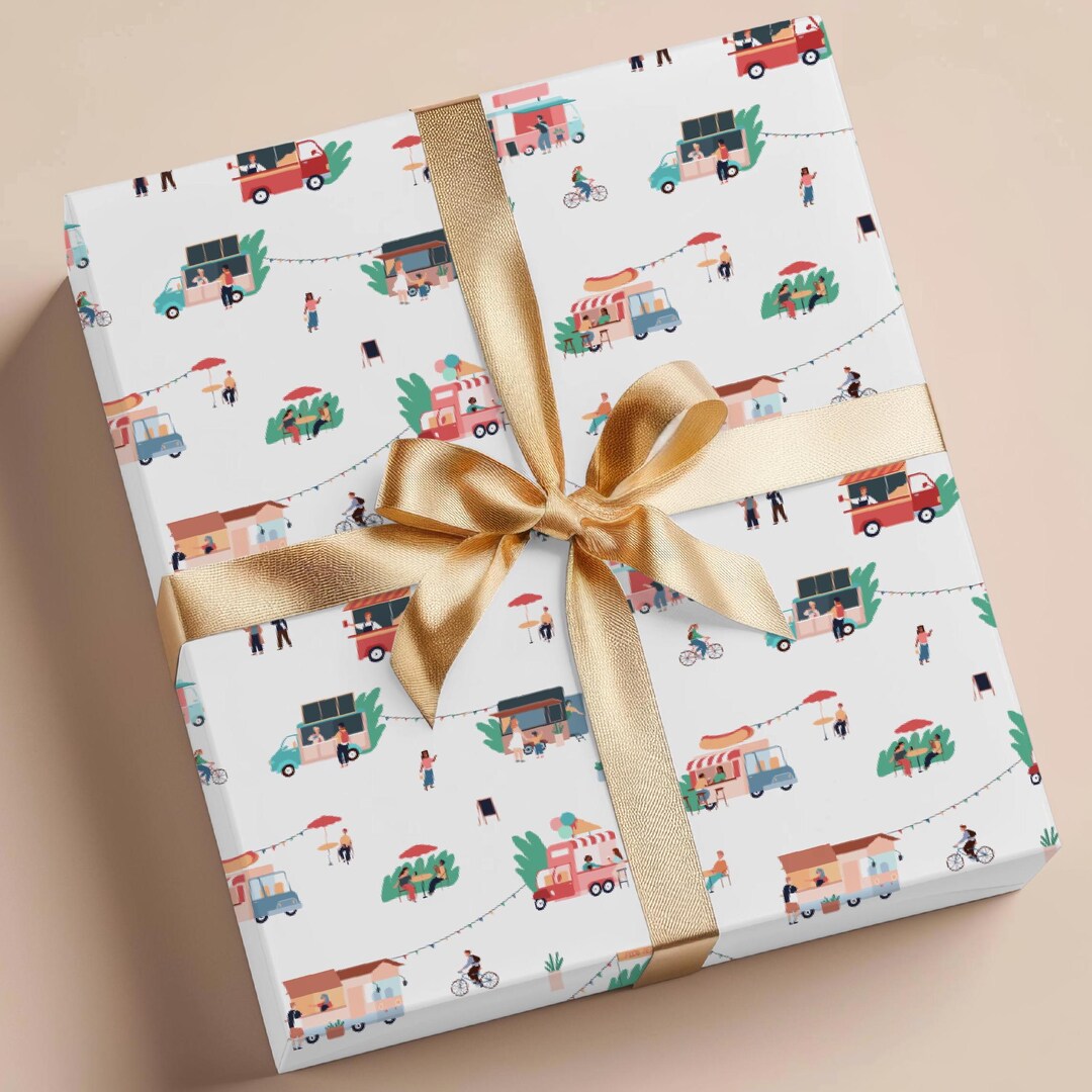 Food Truck Gift Wrap Paper, Whimsical Fun Offbeat Cool Wrapping Paper ...
