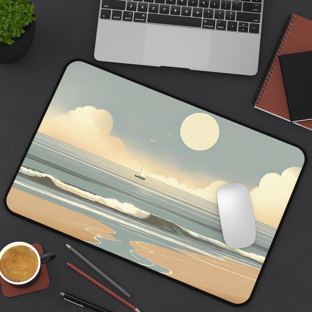 Ocean Clouds Desk Mat Coastal Large Mouse Pad Beach Sailboat Keyboard ...