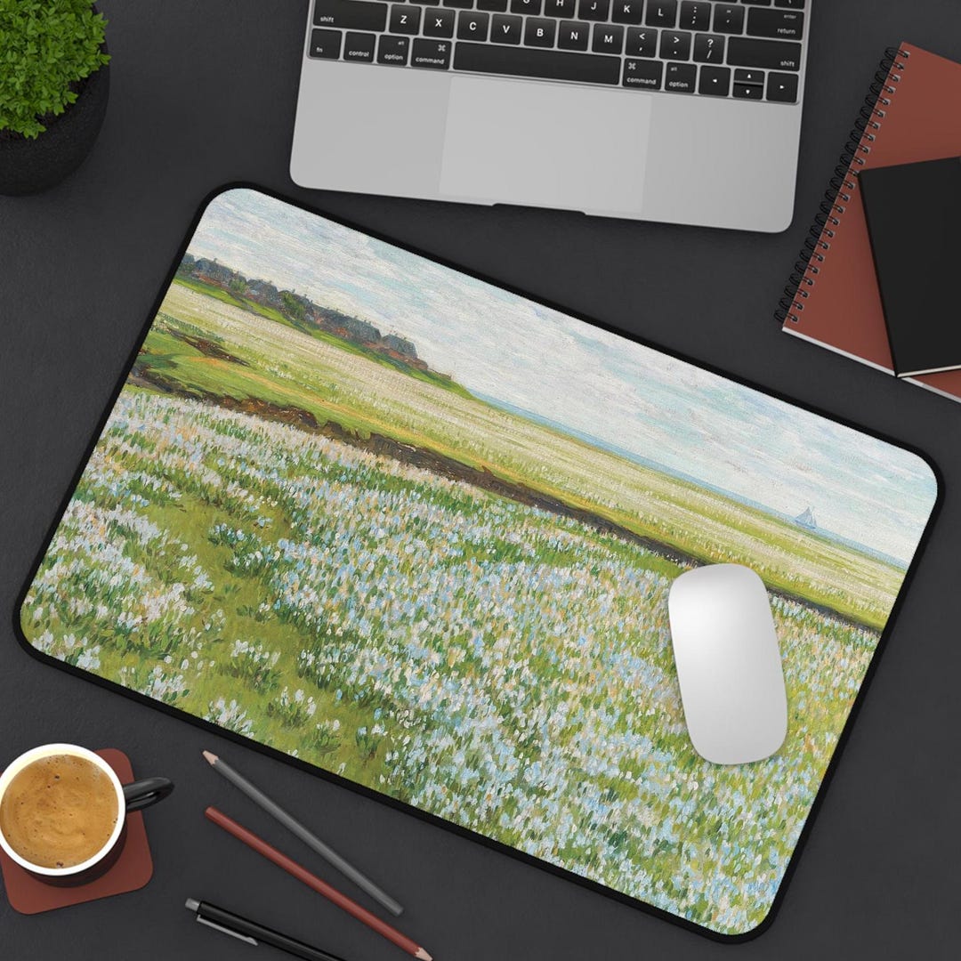Spring Meadow Painting Desk Mat Wildflower Keyboard Vintage Landscape ...