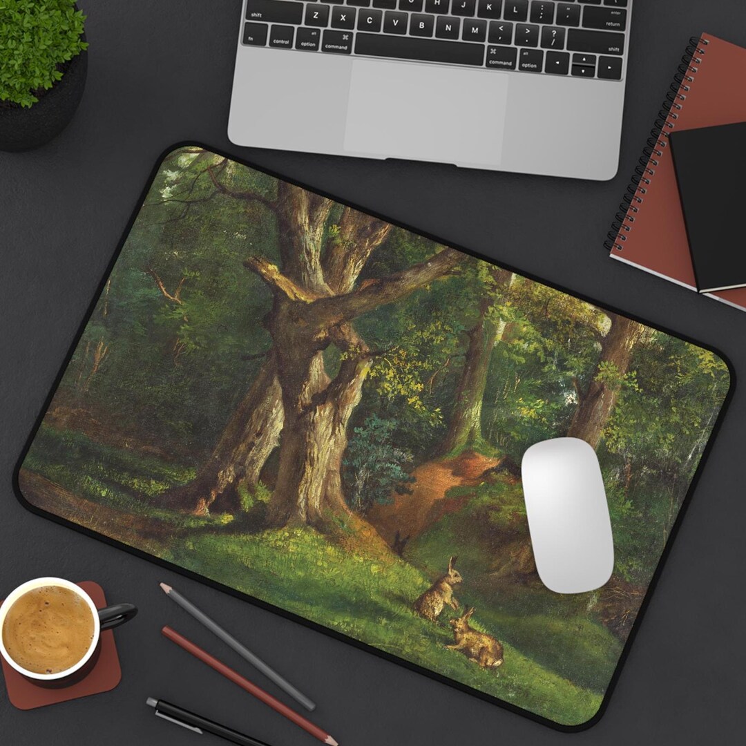 Woodland Rabbit Desk Mat Oil Painting Desk Pad Landscape Painting Large ...