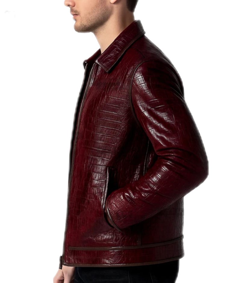 Crocodile Embossed Leather Motorcycle Jacket: Alligator Texture, Biker ...