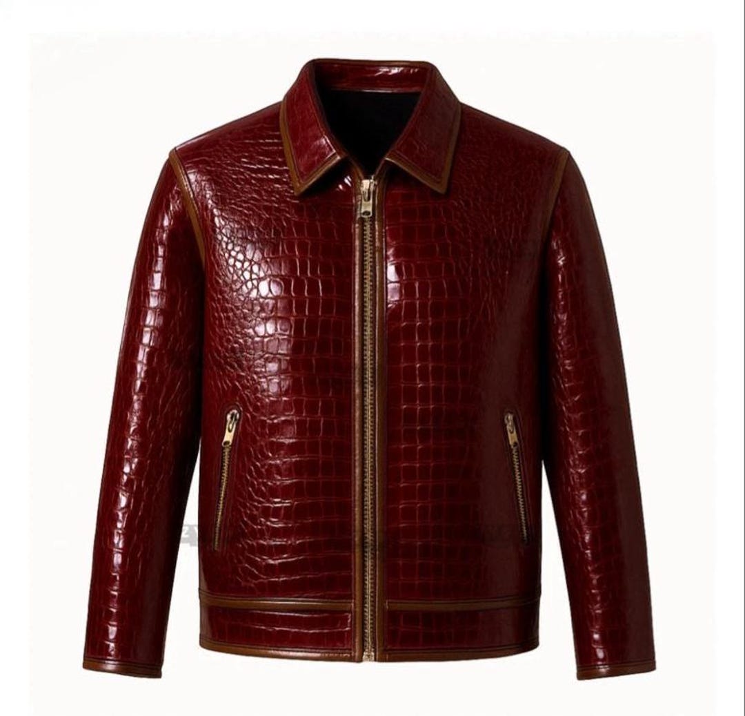Crocodile Embossed Leather Motorcycle Jacket: Alligator Texture, Biker ...