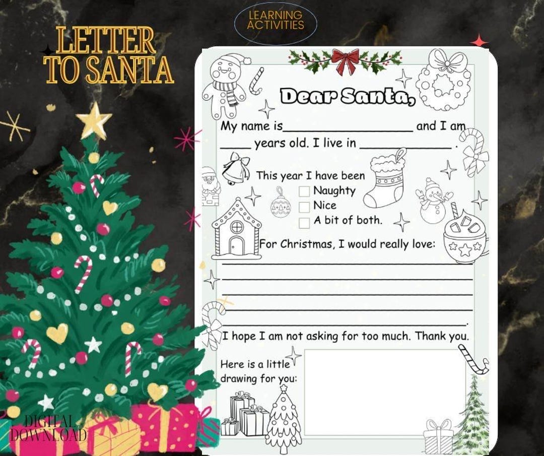 Letter to Santa Coloring Page, Kids Christmas Wish List, Printable ...
