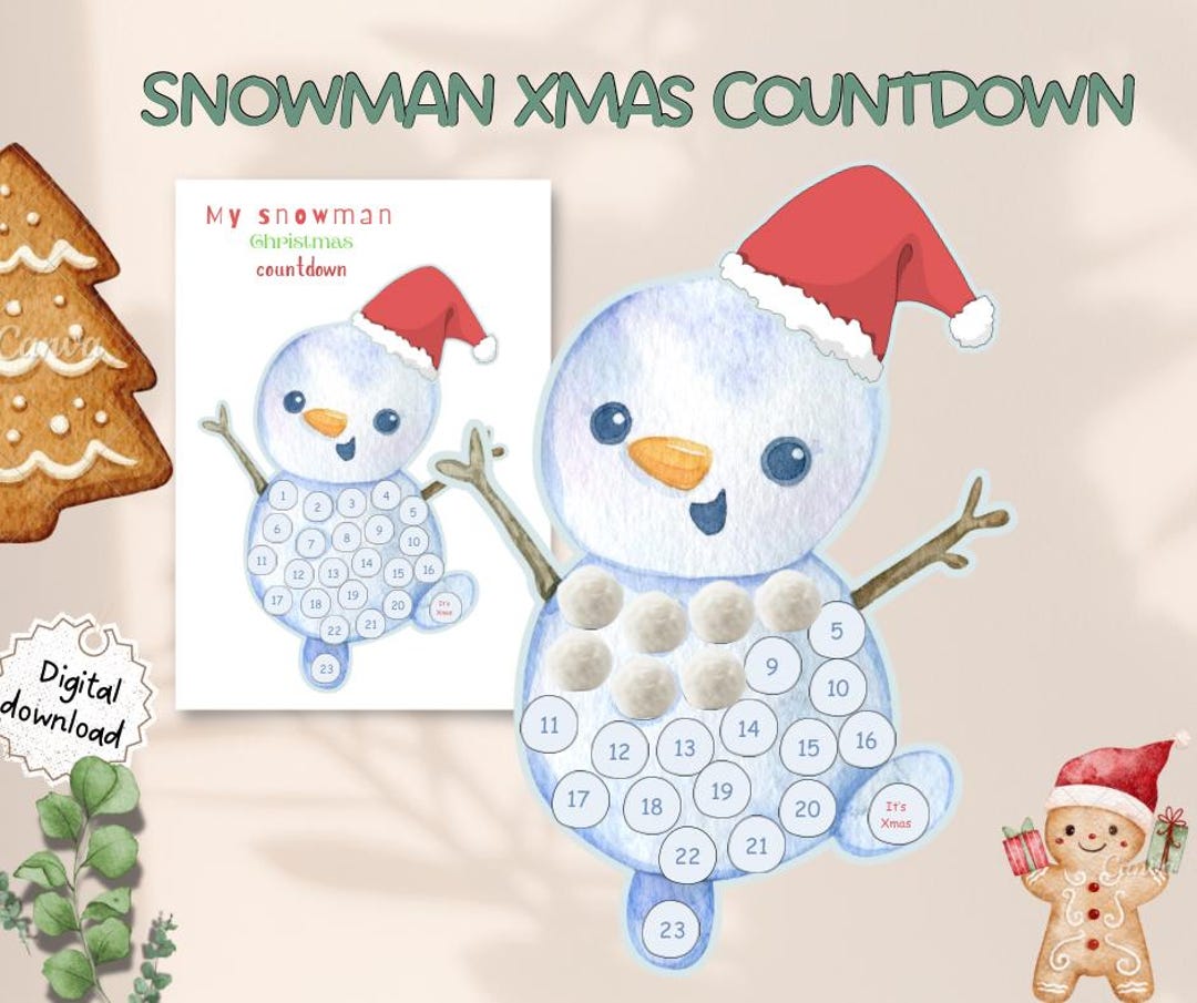Snowman Christmas Countdown Printable | Advent Calendar for Kids | DIY ...