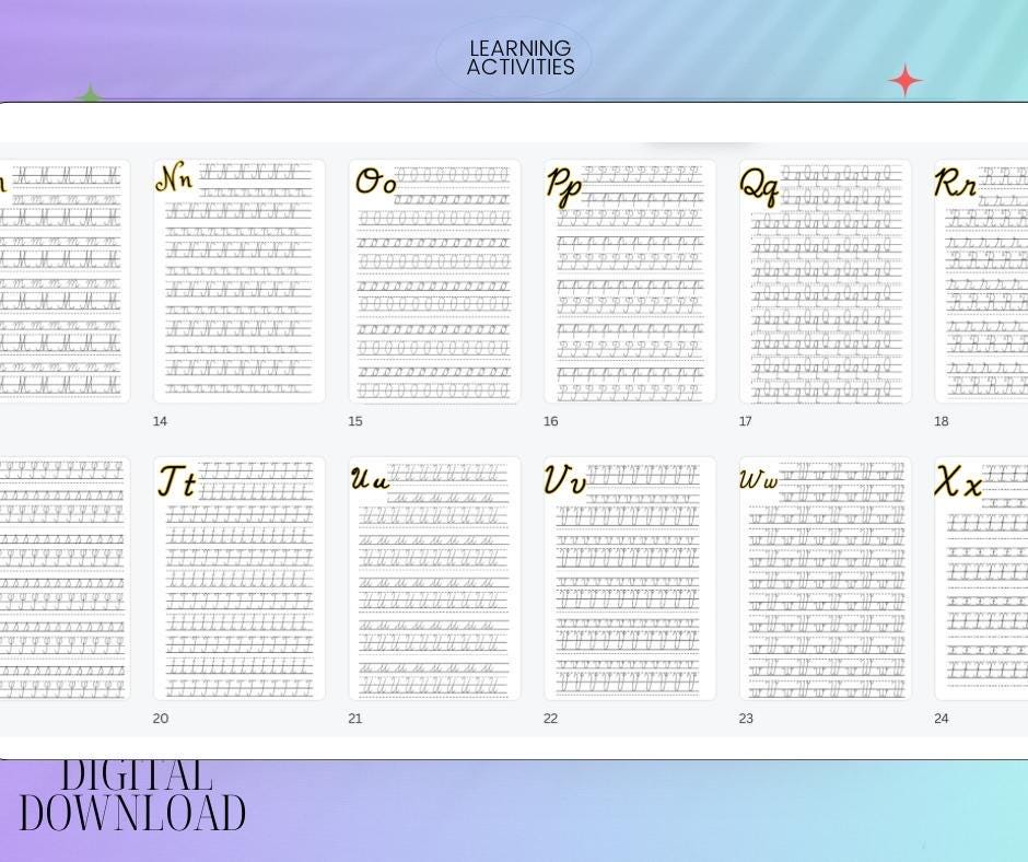 A to Z Cursive Handwriting Practice Worksheets, Alphabet Tracing Sheets ...