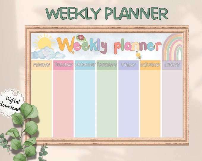 Kids Weekly Calendar Rainbow Printable, Homeschool Toddler Schedule ...