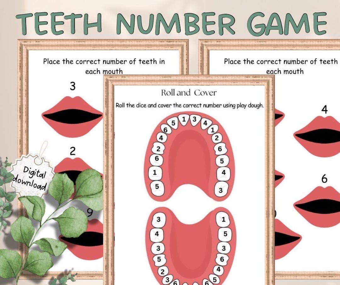 Teeth Number Games for Preschooler, Dentist Pretend Play, Printable ...