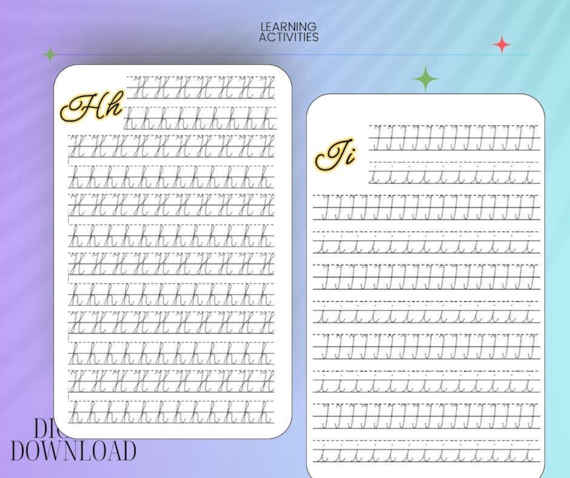 A to Z Cursive Handwriting Practice Worksheets, Alphabet Tracing Sheets ...