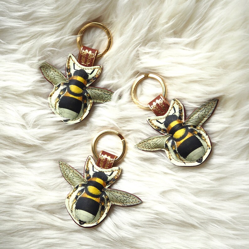 Leather Bee Keychain / Key Ring / Bag Charm Bumble Bee or | Etsy