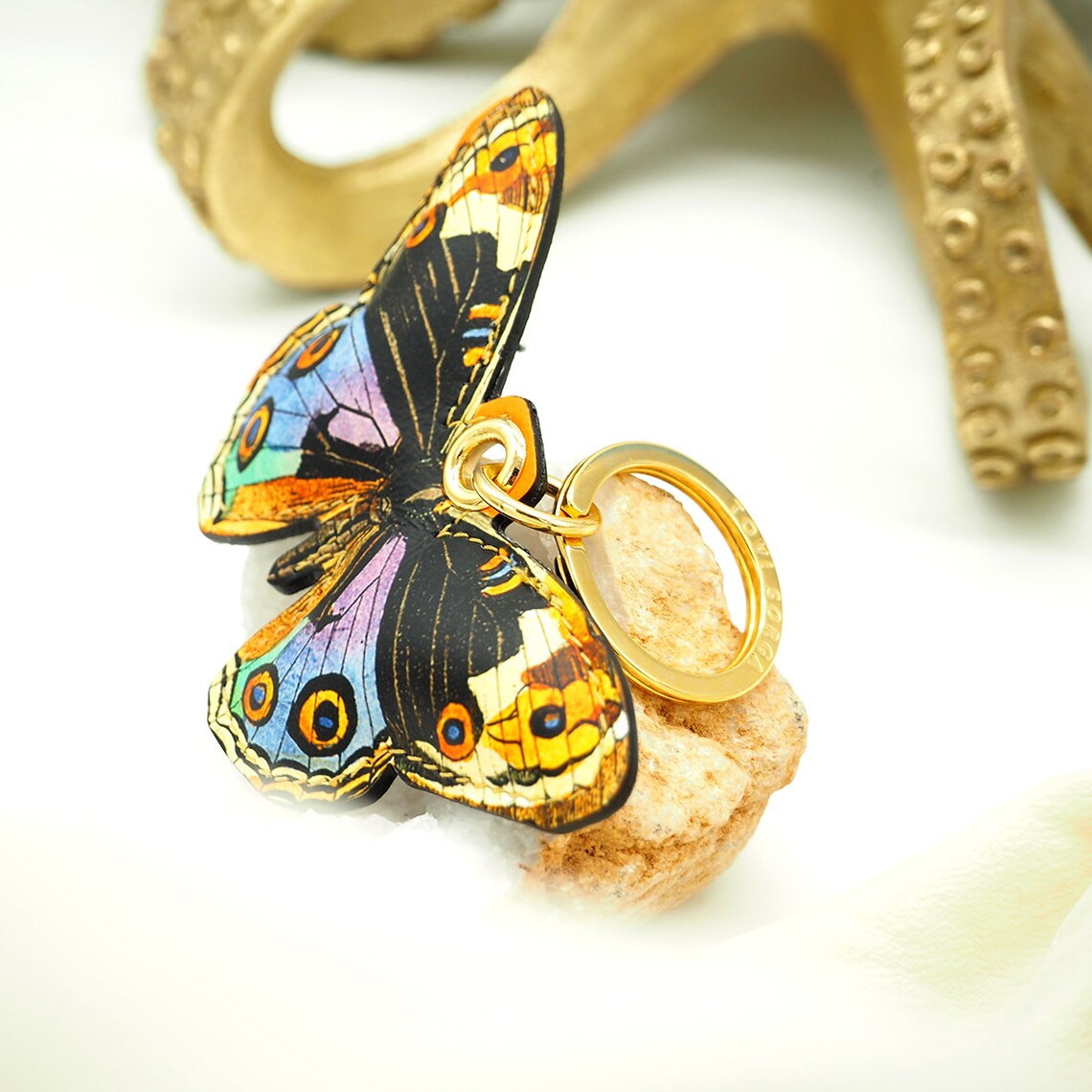 Leather Butterfly Keychain / Key Ring / Bag Charm - Colourful Butterfly ...