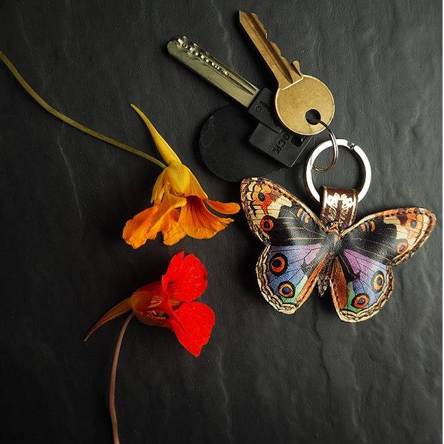 Leather Butterfly Keychain / Key Ring / Bag Charm - Colourful Butterfly ...