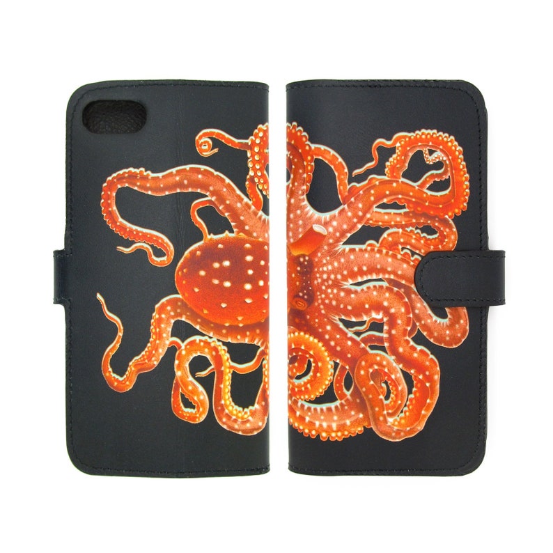 Black Leather Phone Case With Octopus Print: iPhone 15 Pro Max Case ...