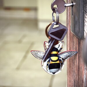 Leather Bee Keychain / Key Ring / Bag Charm - Bumble Bee or Honey Bee ...