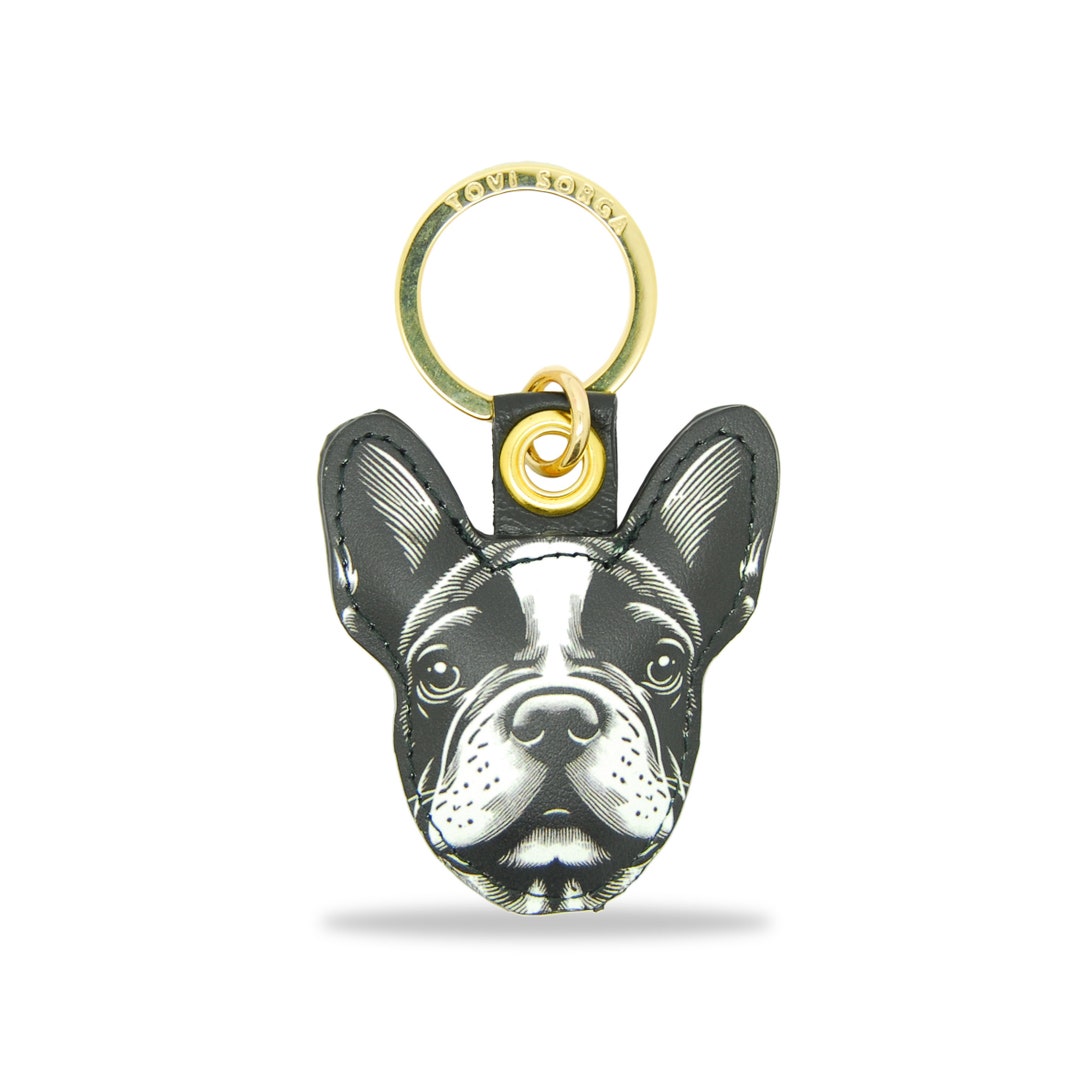 French Bulldog Keyring, Padded Leather Keychain, French Bulldog ...