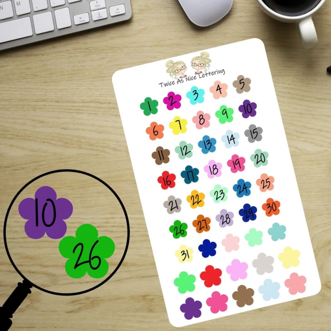 Planner Stickers Days of the Month Stickers Flower Stickers Half Sheet ...