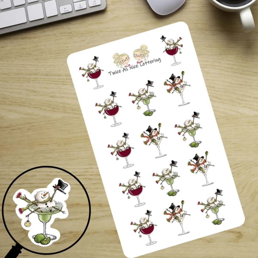 Snowman Stickers, Snowman Cocktail Planner Stickers, Half Sheet ...