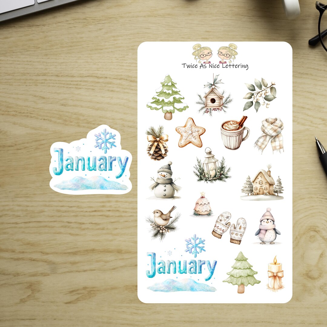 January Planner Stickers: Winter Theme, Month of the Year - Etsy
