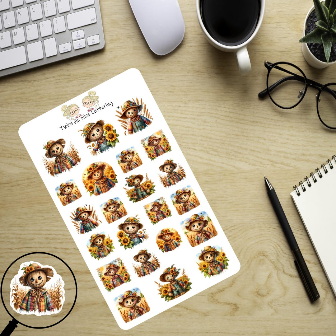 Fall Planner Stickers, Fall Harvest Stickers, Scarecrow Planner ...