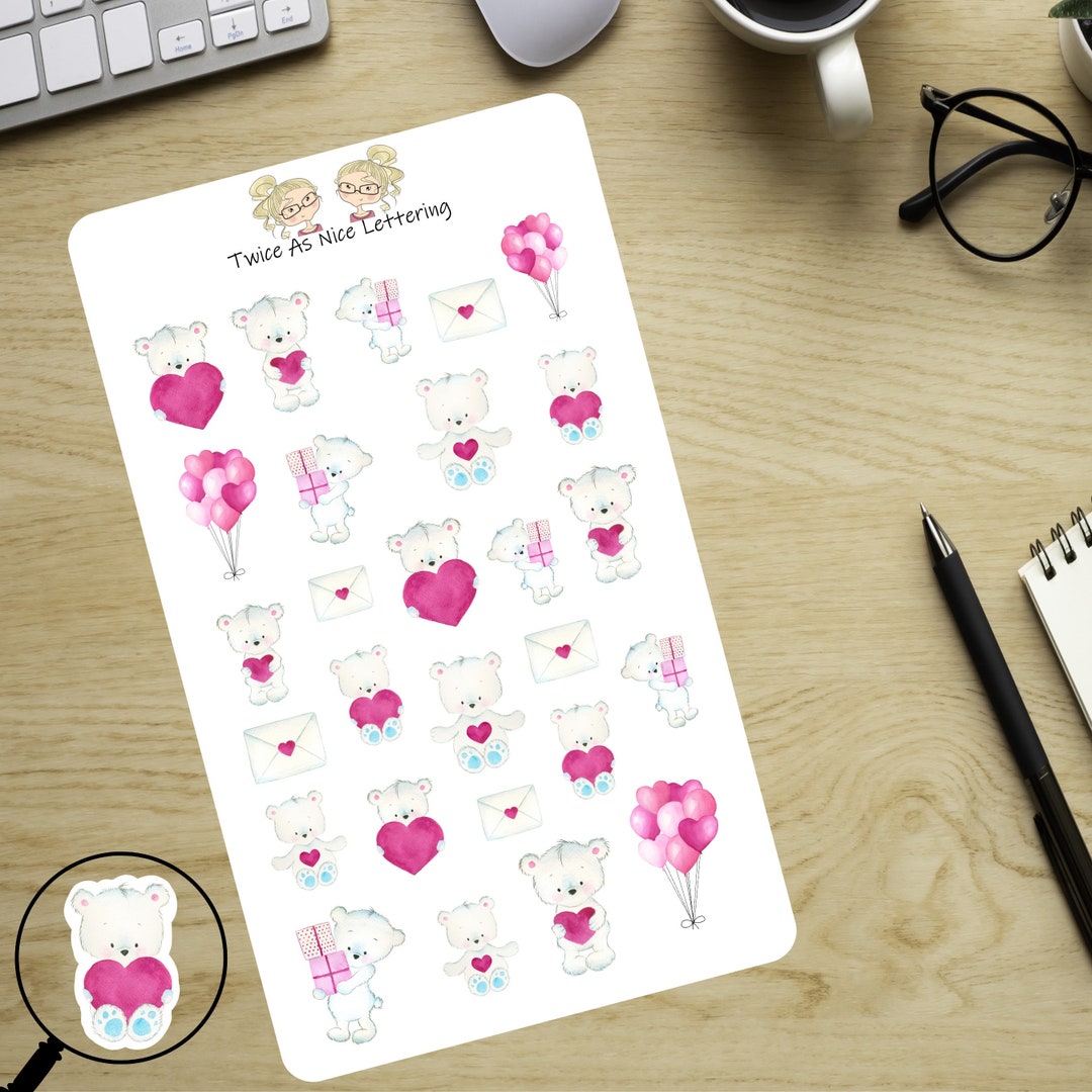 Valentine's Day Planner Stickers: Hearts and Bears - Etsy