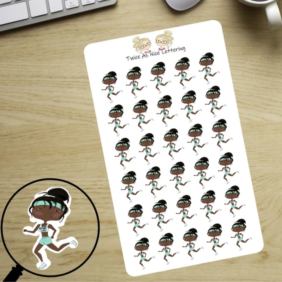 Jogging Stickers, African American Jogging Girl, Dark Skin Girl Running ...