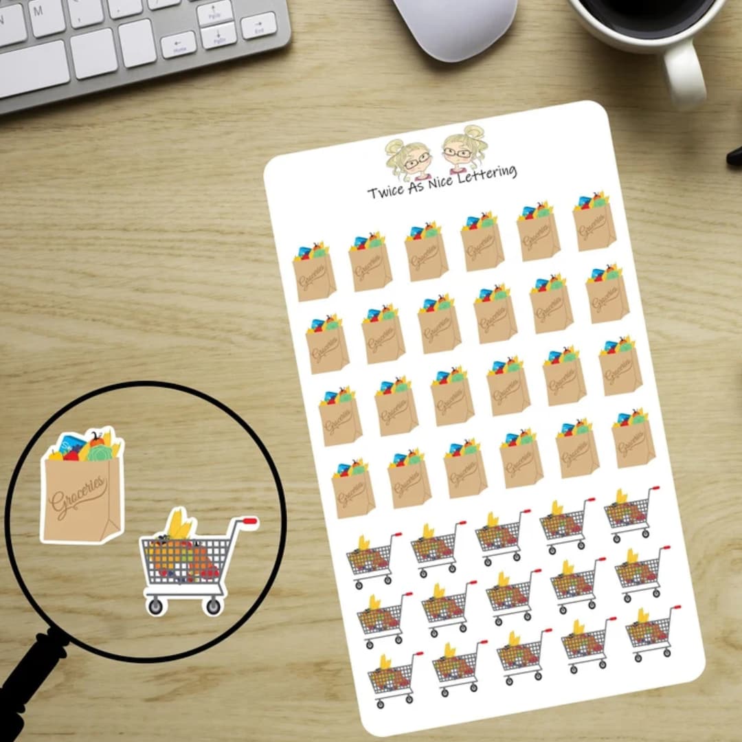 Grocery Planner Stickers, Grocery Cart Stickers, Half Sheet Stickers ...