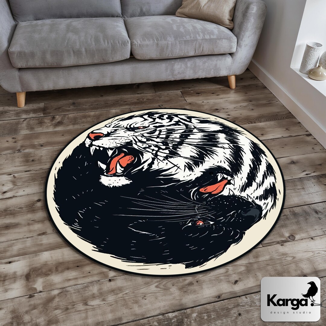 Round Tiger Rug, Tiger Pattern Rugs, Animal Themed Rug, Exotic Home ...
