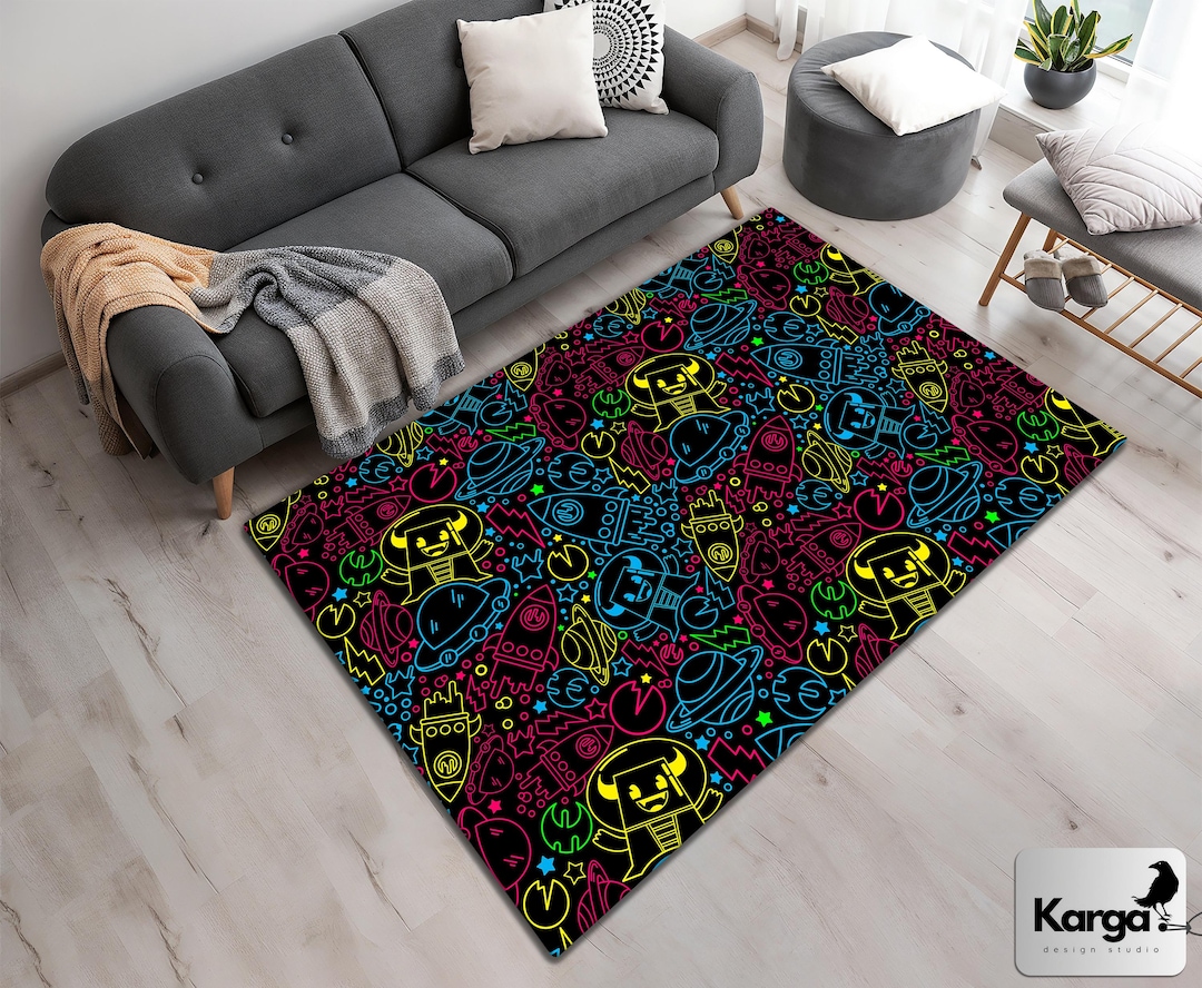 Retro Arcade Carpet, Colorful Trippy Area Rug, 80s 90s Accent Floor Mat ...
