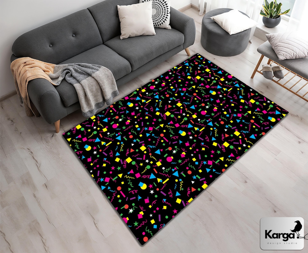 Retro Arcade Carpet, Colorful Trippy Area Rug, 80s 90s Accent Floor Mat ...