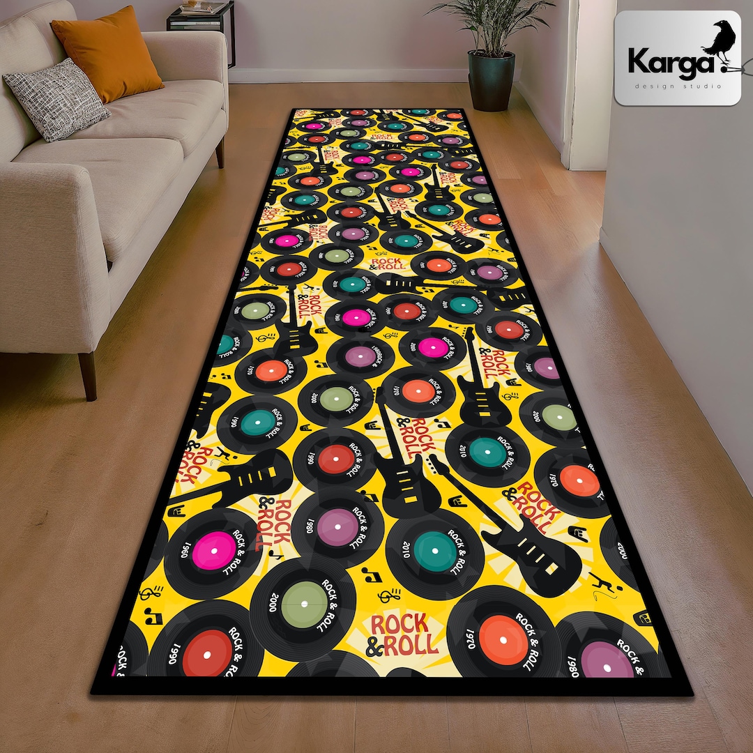 Runner Retro Music Rug, Record Decor Rug, Record Player Rug, Music ...