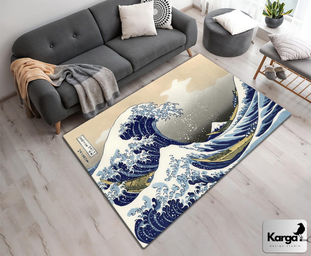 The Great Wave Rugs, Hokusai Great Wave off Kanagawa, Japanese Art Rug ...