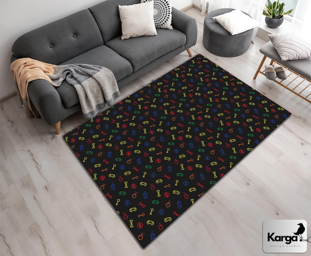 Retro Arcade Carpet, Colorful Trippy Area Rug, 80s 90s Accent Floor Mat ...