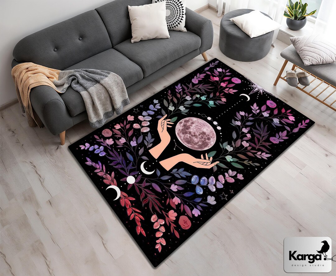 Lunar Phase Rug, Moon Rug, Black Moon Rug, Area Rug,living Room Rug ...