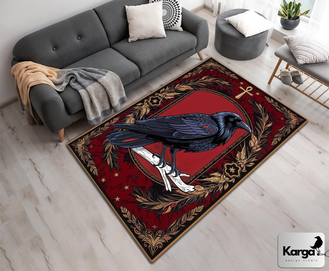 Gothic Raven Rug, Gothic Home Decor, Goth Crow Rug With Ankh and ...