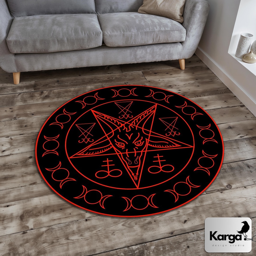 Satanic Pentagram Round Rug, Satanic Dark Skull Rug, Goatboi Rug ...