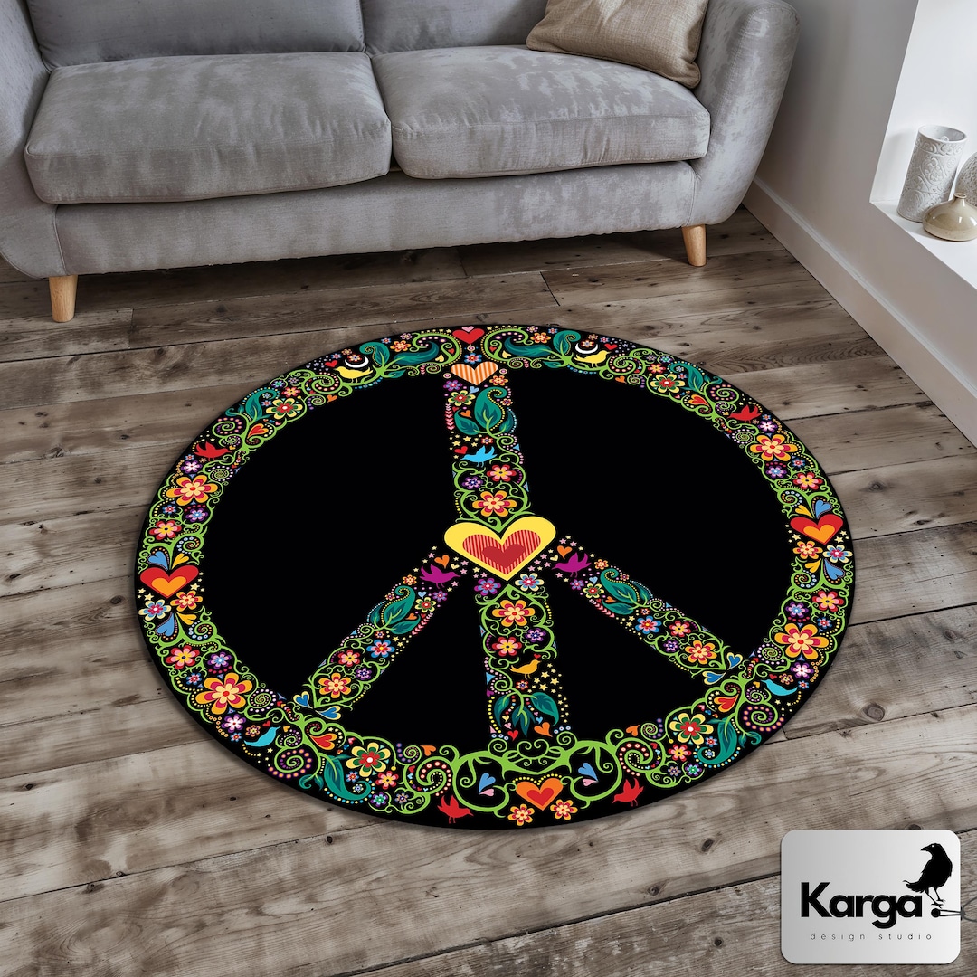 Peace Sign Rug, Round Rug, Hippie Symbol Rug, Hippie Design Rug, Peace ...