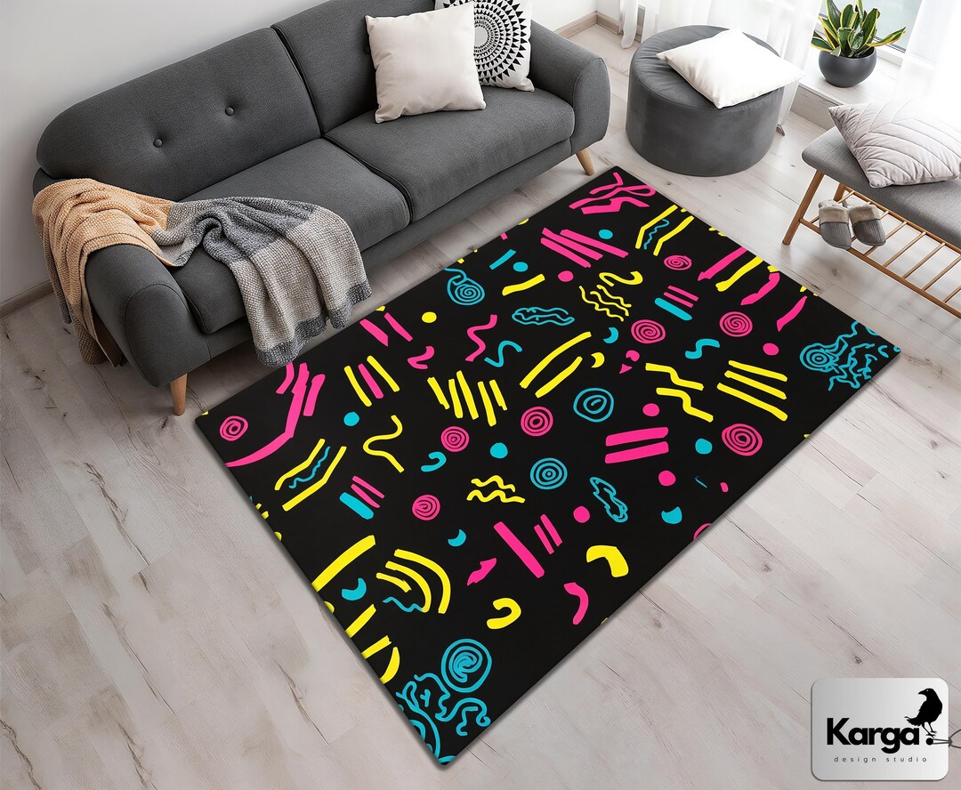 Retro Arcade Carpet, Colorful Trippy Area Rug, 80s 90s Accent Floor Mat ...
