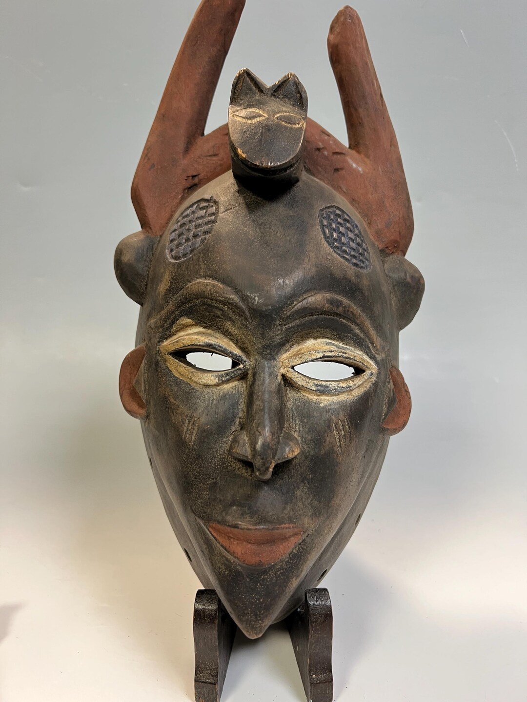 Punu Tribal Mask | With Animal Crest | Handcrafted Original Vintage ...
