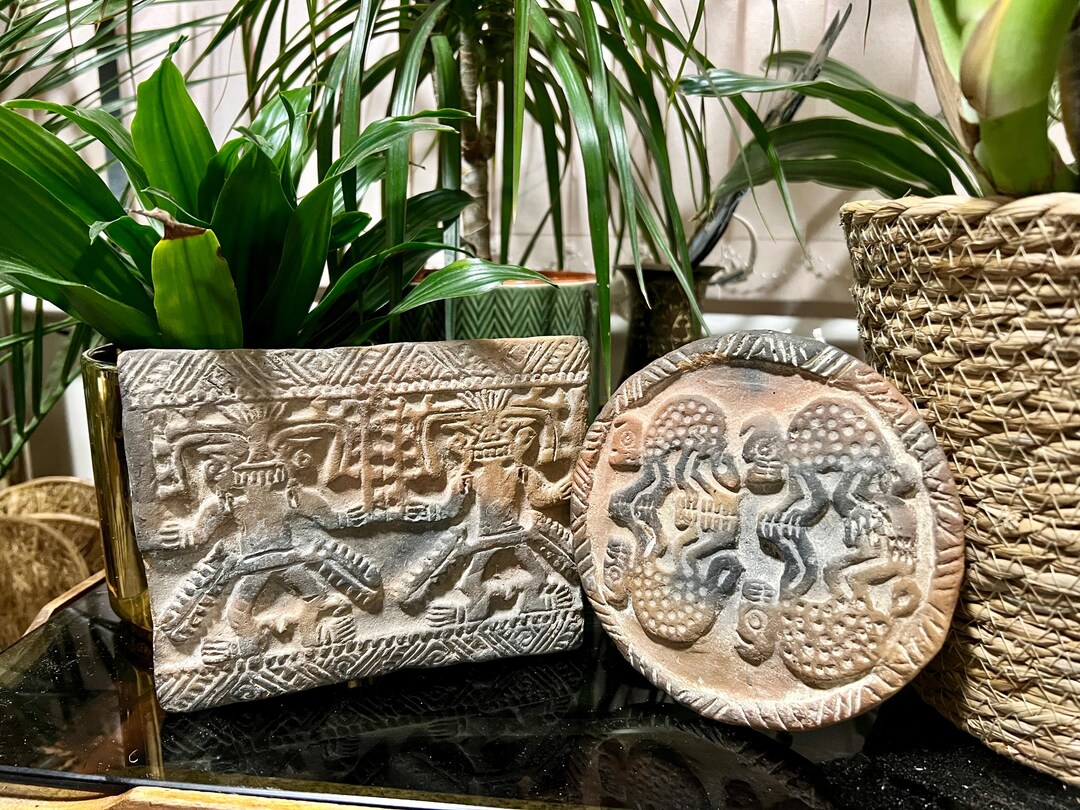 Aztec Nahua Terracotta Printing Blocks | Mesoamerican Art | Traditional ...