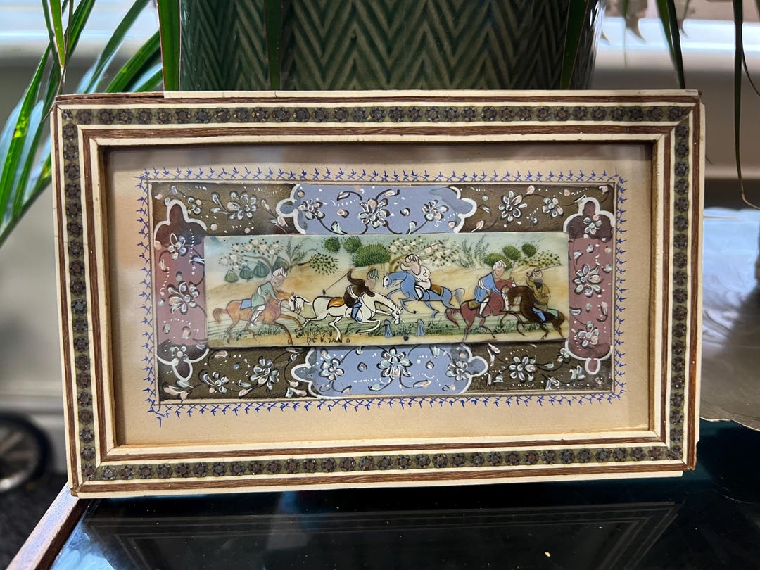 Exquisite Hand-painted Persian Miniature Art - Framed Khatam Marquetry ...