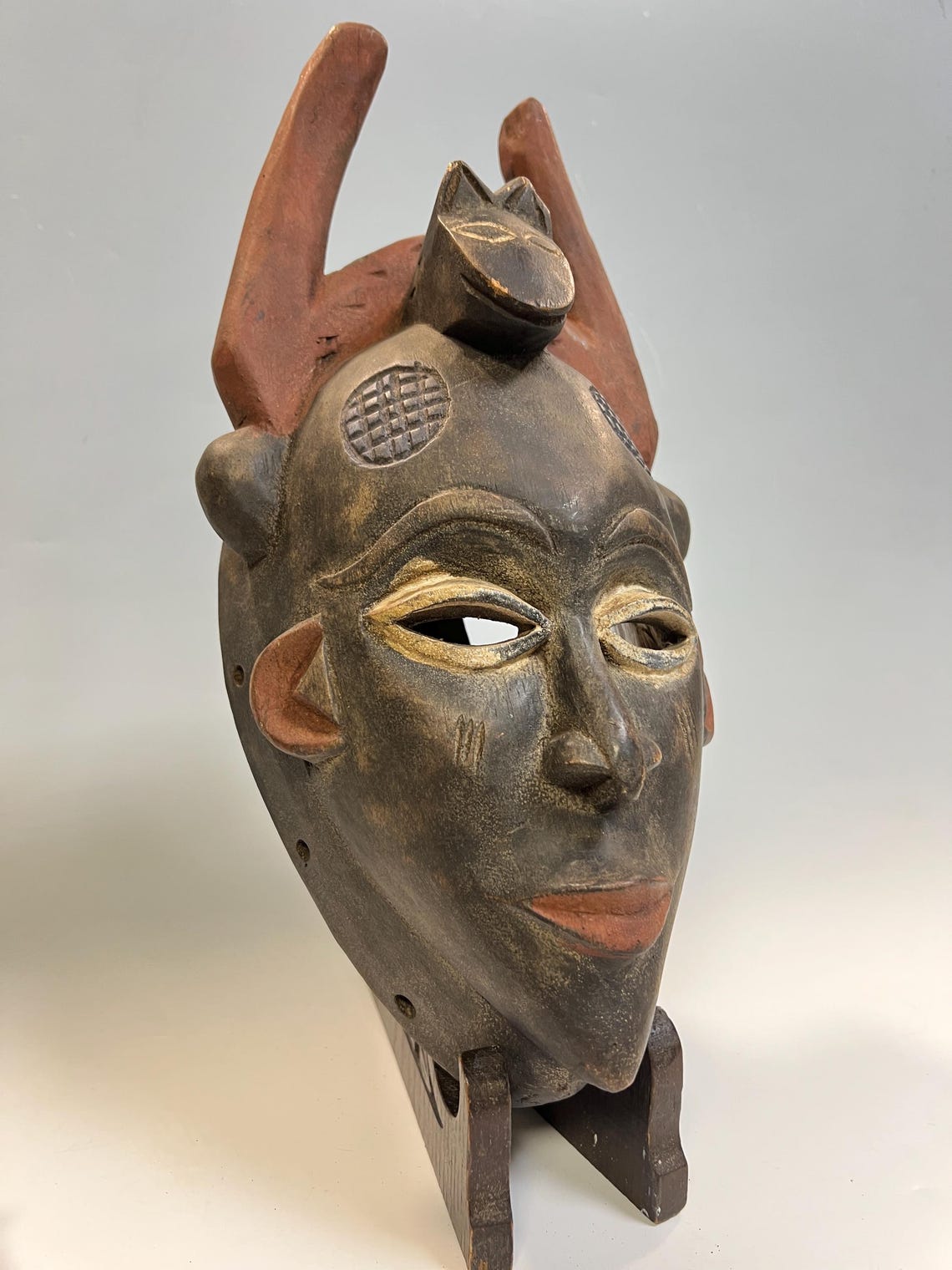 Punu Tribal Mask | With Animal Crest | Handcrafted Original Vintage ...